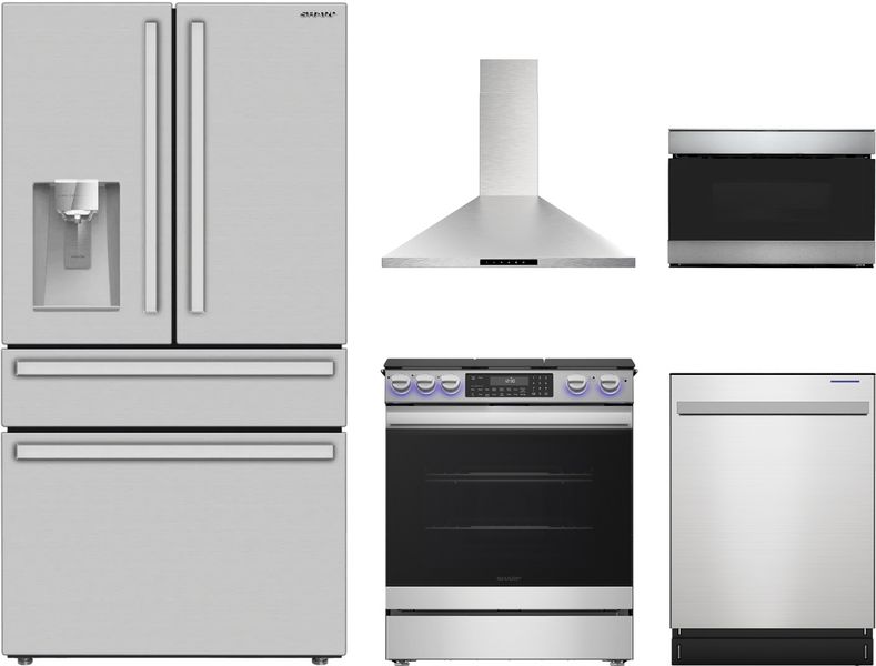 Sharp® 5 Piece Stainless Steel Kitchen Appliance Package | Clinton ...