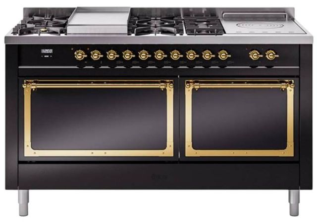 Ilve® Nostalgie II 60'' Glossy Black Natural Gas Freestanding Dual Fuel ...