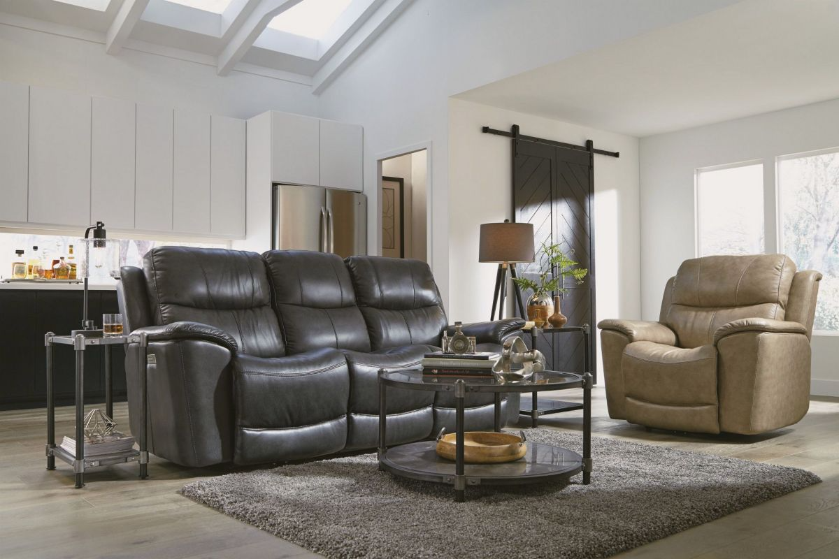 Flexsteel Cade Beige Power Reclining Sofa with Power Headrests and Lumbar Great Rooms Furniture and Mattresses