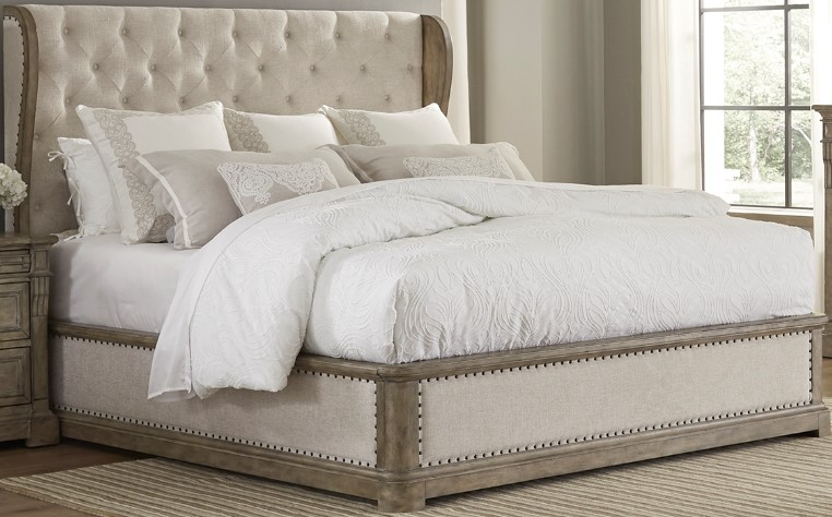 Liberty Furniture Town Country Cream Dusty Taupe King Upholstered Panel Bed Liddiard Home Furnishings