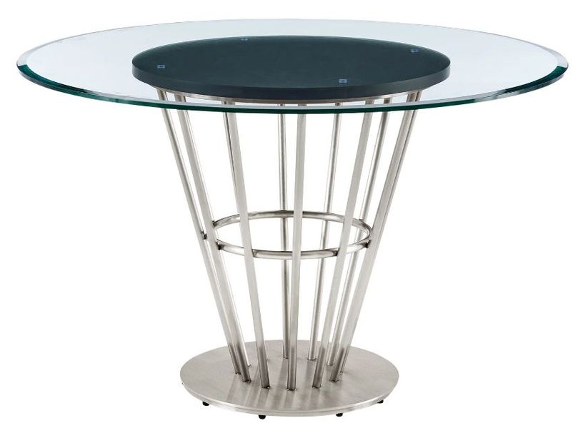 Armen Living Veronica Glass Top Round Dining Table with Stainless Steel ...