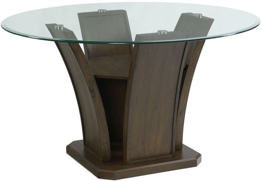 Elements International Dapper Glass Top Round Dining Table with Walnut ...