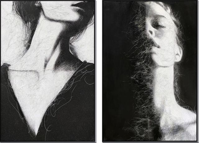 Classy Art 2-Piece Black/White Hand Painted Textured Wall Art Set ...