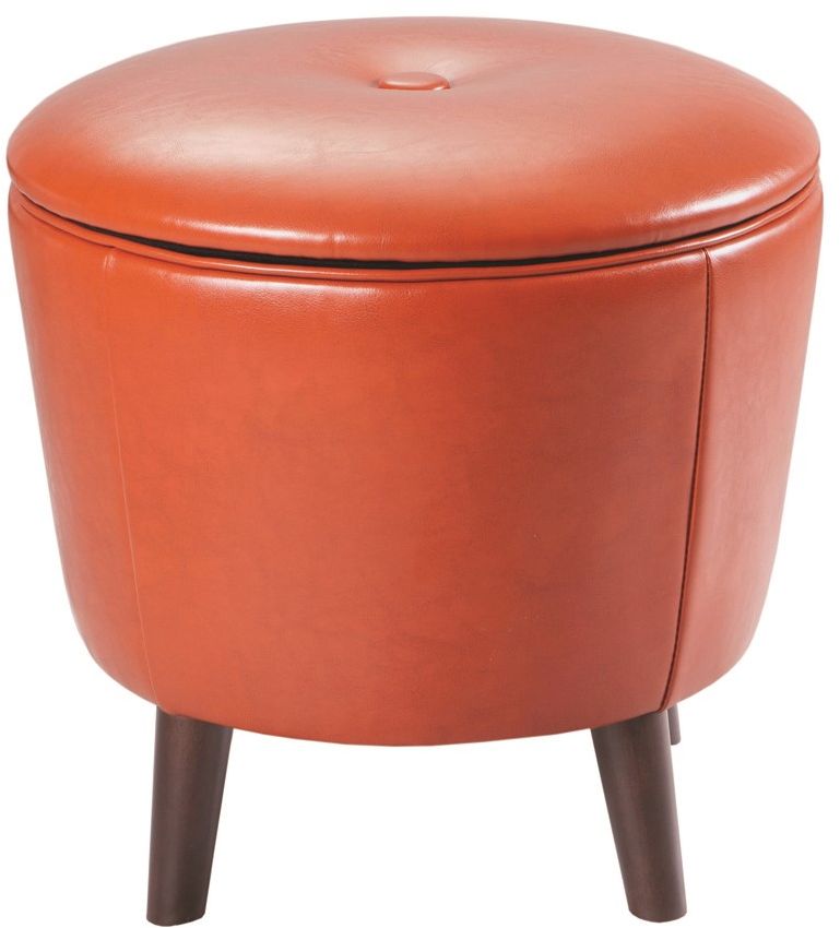 Orange leather storage ottoman store