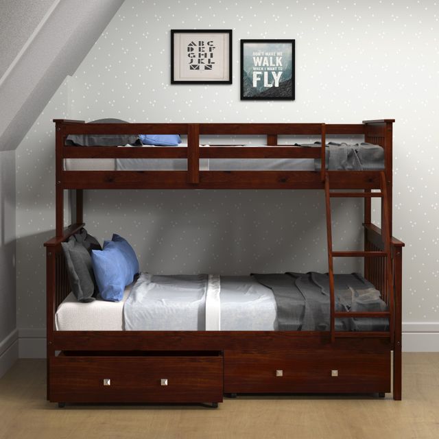 Donco Kids Dark Cappuccino Twin Full Mission Bunk Bed with Drawers Bob Mills Furniture