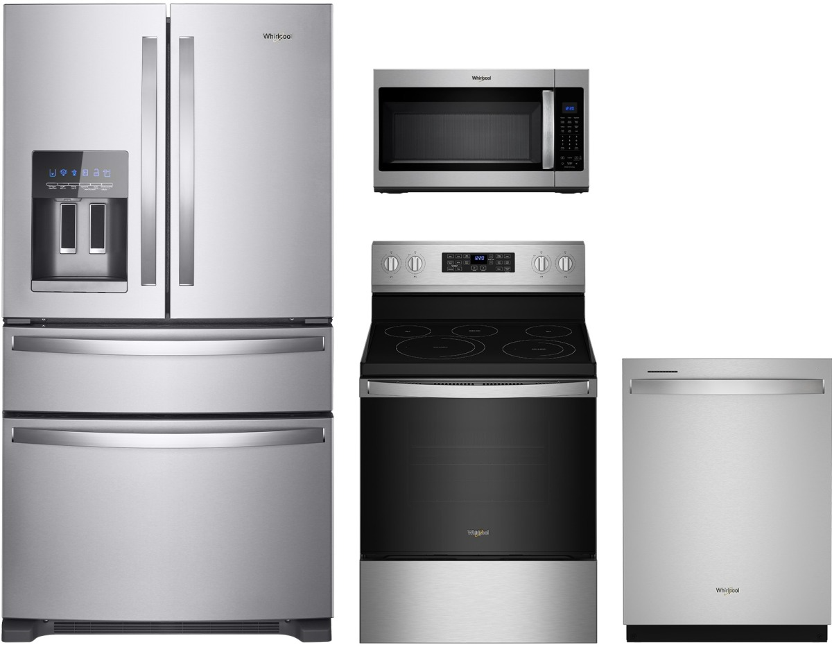 Whirlpool 4 Piece Fingerprint Resistant Stainless Steel Kitchen Package JJ Gloss
