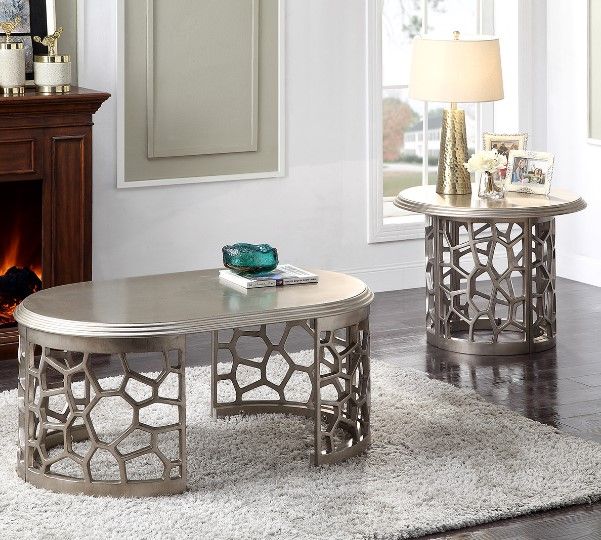 Homey Design 3-Piece Steel Grey Coffee Table Set | Furniture Time