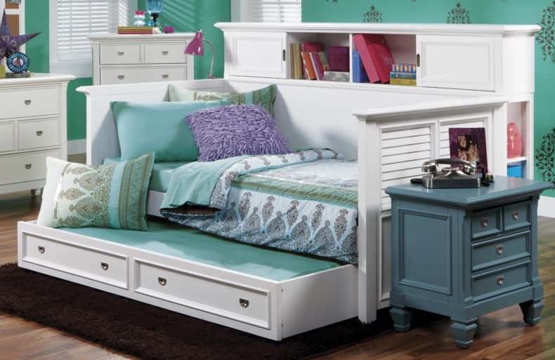 Holland House Furniture Belmar White Youth Bookcase Day Bed with Storage Trundle Unit Nebraska Appliance Center Norfolk NE