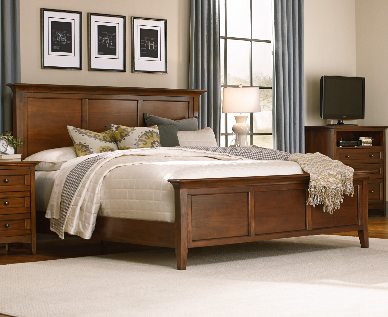 A America Westlake Cherry Brown King Panel Bed Bedroom Express