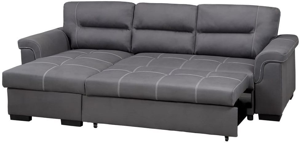 Titus Furniture Grey Pull-Out Sofa Sleeper Sectional and Reversible ...