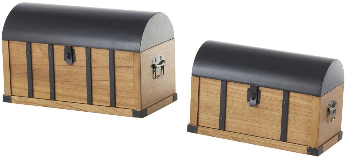 UMA Enterprise 2-Piece Brown Studded Storage Trunk with Black Arched ...