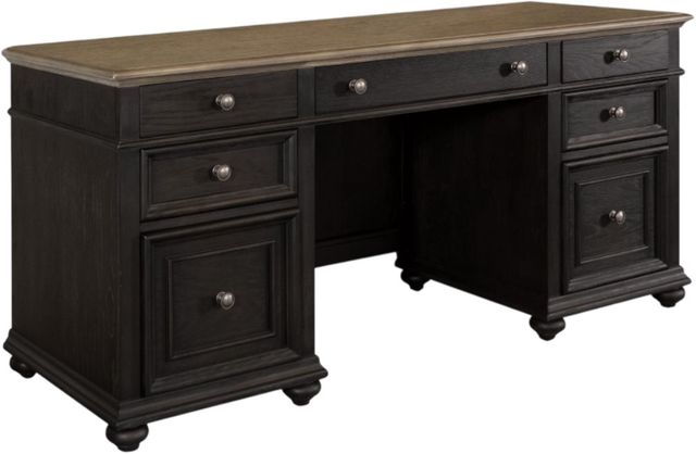Riverside Furniture Regency Antique Oak Credenza Desk with Matte Black ...