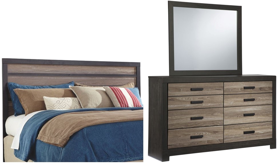 Signature Design by Ashley Harlinton 3 Piece Warm Gray Charcoal Queen Full Panel Headboard Bed Set Logan UT