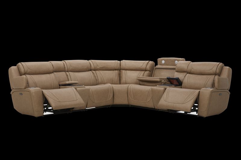 Kate Preston Home 7pc York Sand Leather Sectional with Cooling Unit ...
