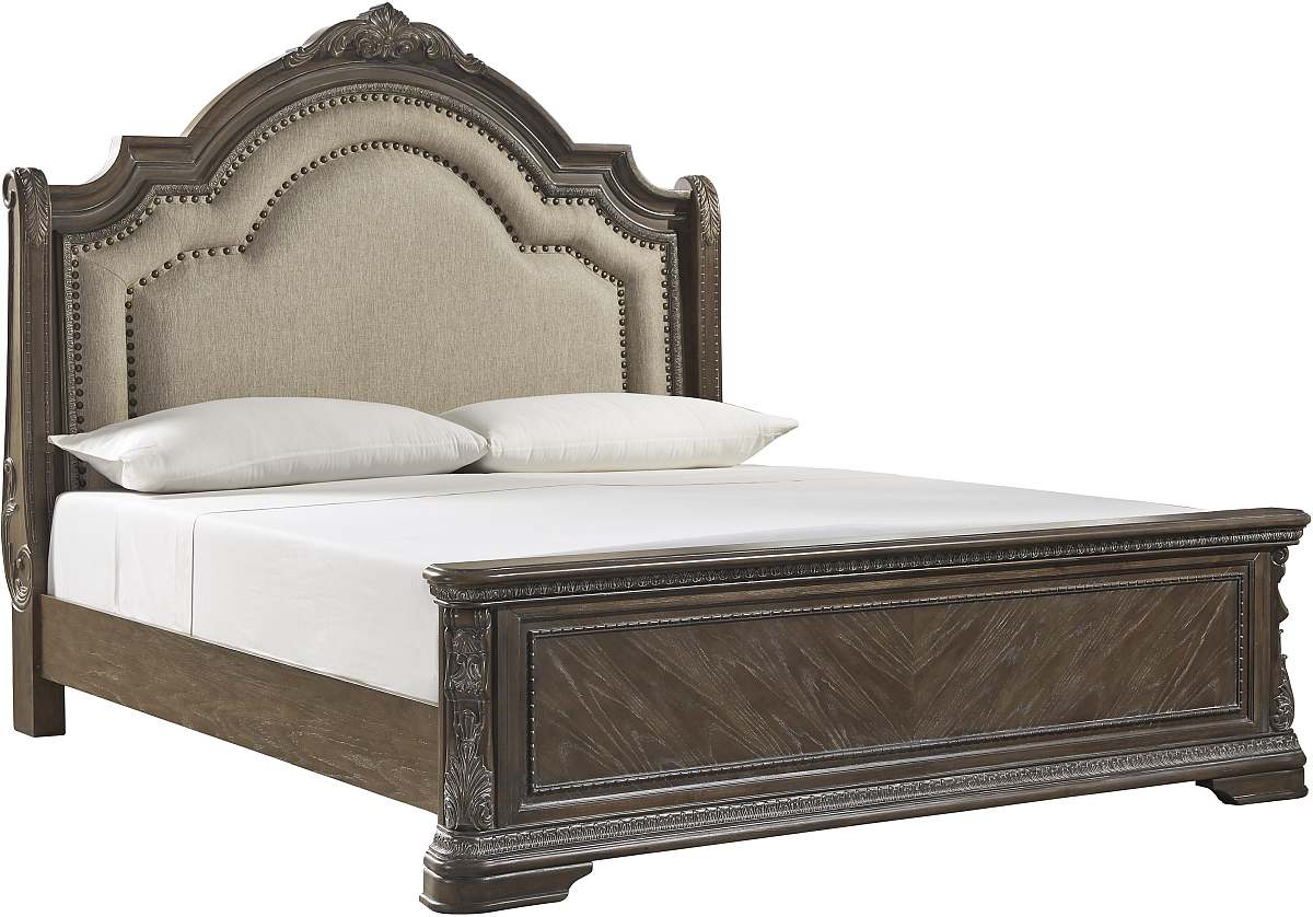 Signature Design by Ashley Charmond Brown King Upholstered Sleigh Bed Sides Furniture Bedding Dora AL