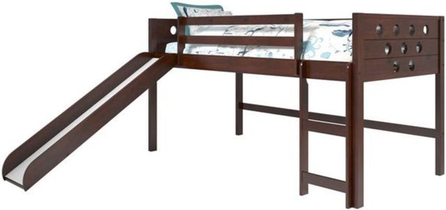 Donco Kids Circles Dark Cappuccino Twin Low Loft Bed with Slide ...