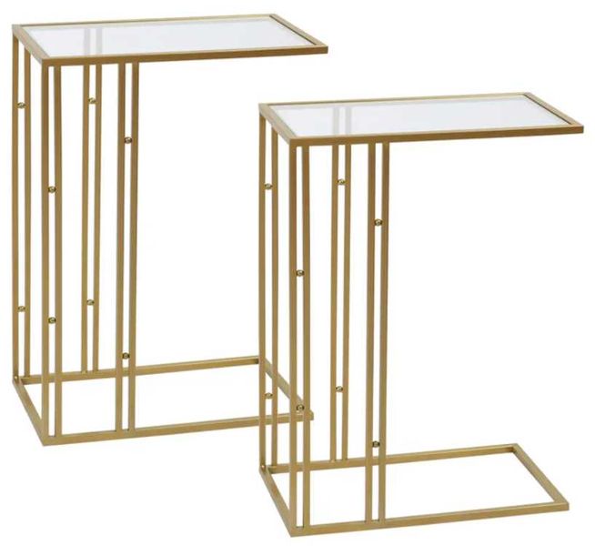 StyleCraft 2-Piece Antique Gold C Side Table Set with Glass Top Insert ...