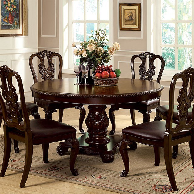 Furniture of America Bellagio 5 Piece Brown Cherry Dining Set with Wood Carved Chairs