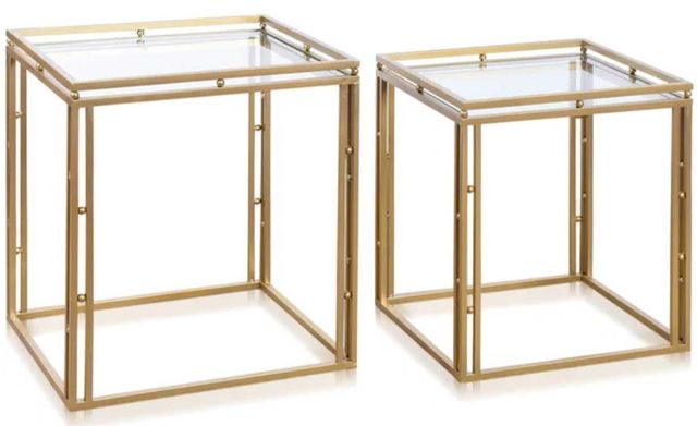 StyleCraft 2-Piece Antique Gold Square Side Table Set with Glass Top ...