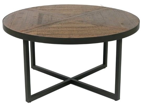 Emerald Home Denton Antique Pine Round Cocktail Table with Steel Gray ...