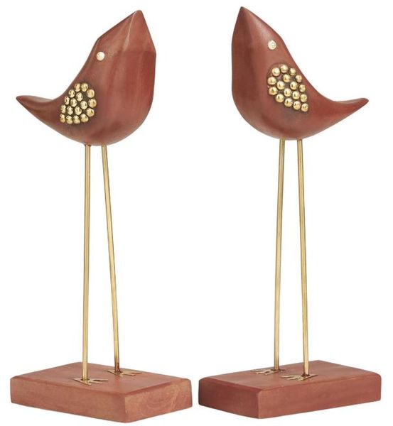 Deco Marche 2-Piece Brown Wood Bird Handmade Sculpture Set | Fischer ...
