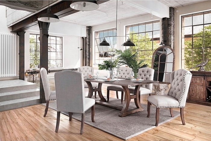 Furniture of America Gianna 7 Piece Ivory Rustic Pine Dining Set