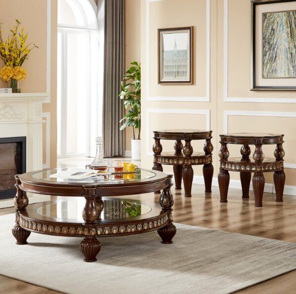 Homey Design 3-Piece Dark Mahogany Coffee Table Set | Furniture Time