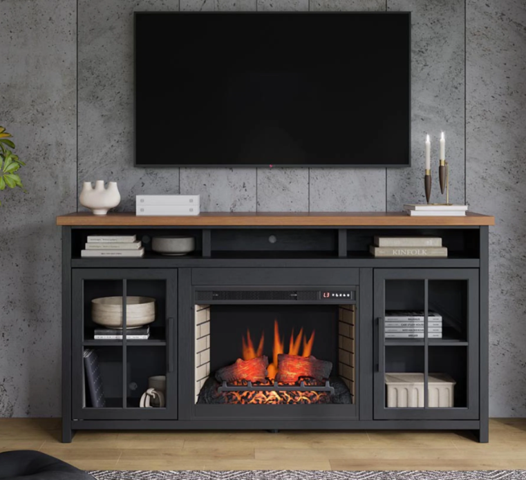 Legends Home Essex Black Whiskey 74 Fireplace TV Stand