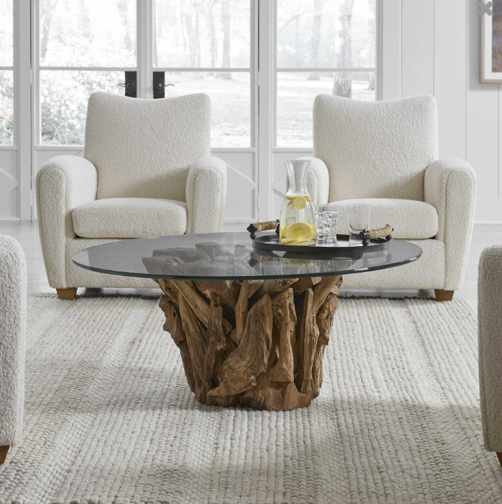 Uttermost Driftwood Glass Top Large Coffee Table with Natural Base Furniture Store Junction City Kansas