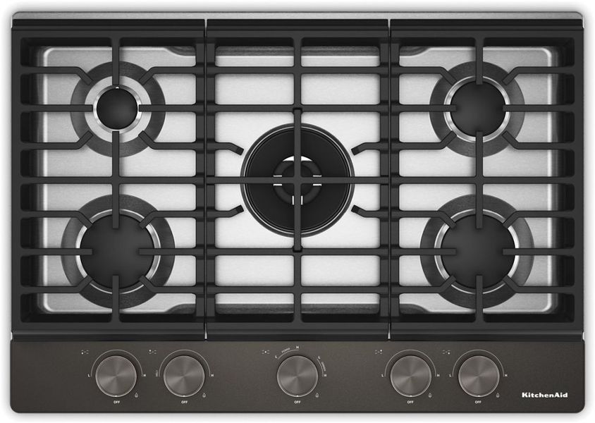 KitchenAid® 30" Black Ore Gas Cooktop with 5 Burners and Integrated Wok ...