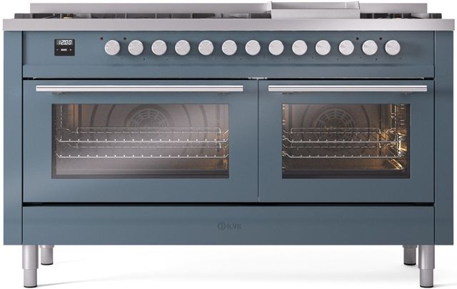 Ilve Professional Plus II 60" Blue Grey Freestanding Dual Fuel Range ...