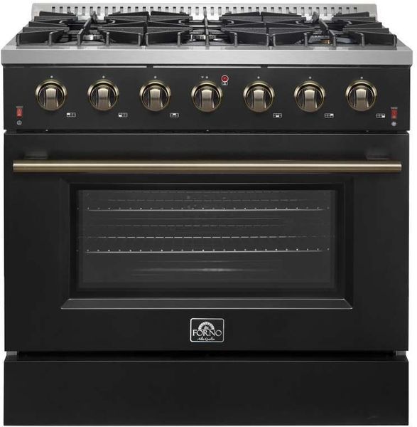 FORNO® Galiano 36" Stainless Steel Pro Style Gas Range with Black Door ...