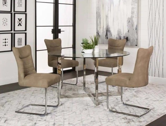 Cramco Emma 5-Piece Chrome/Stainless Steel/Tawny Dining Set | Jarons ...