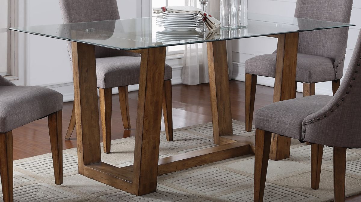 Glass dining table with glass base store