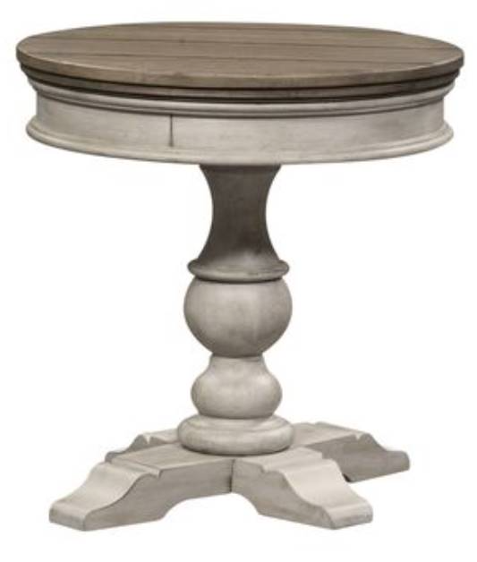 Liberty Furniture Heartland Antique White Pedestal Side Table with Tobacco Top