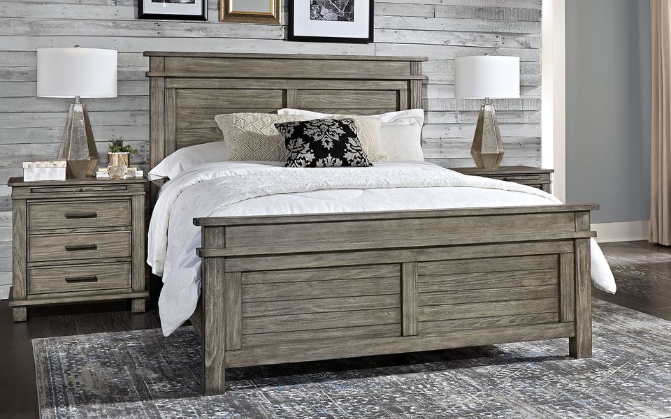 A-America® Glacier Point Grey Stone Panel Bed | Bedroom Express