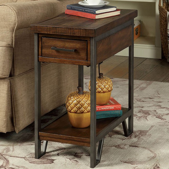 Furniture of America Brick Attic Brown Side Table