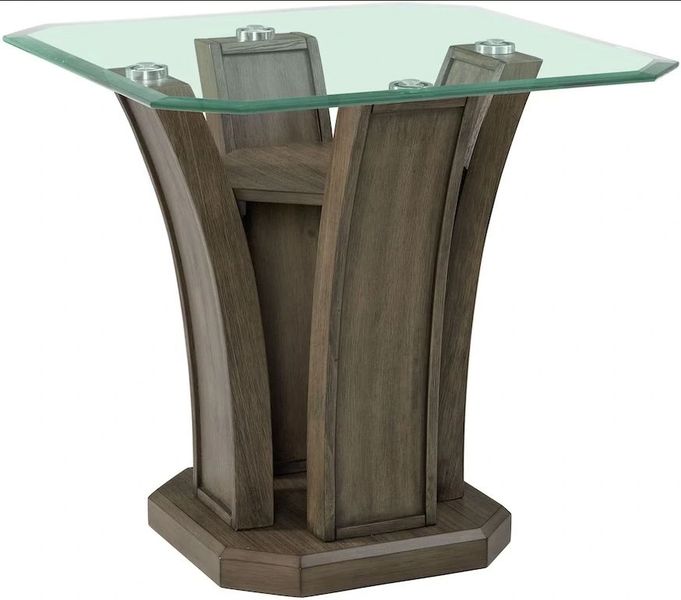 Elements International Dapper Glass Top Square End Table with Gray Base ...