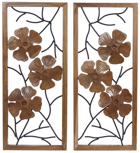 Deco Marche 2-Piece Brown Floral Carved Wall Panel Art Set | Fischer ...