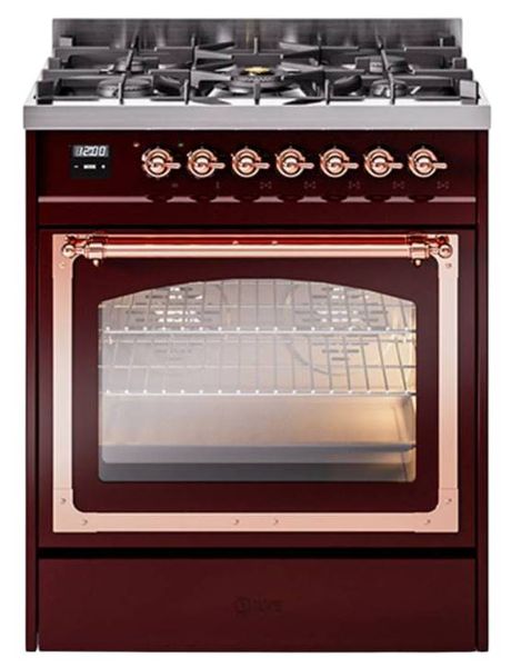 Ilve® Nostalgie II 30" Burgundy Natural Gas Freestanding Dual Fuel ...