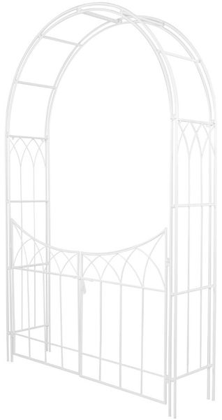 Deco Marche White Metal Outdoor Arched Gate Garden Arbor with Lattice ...