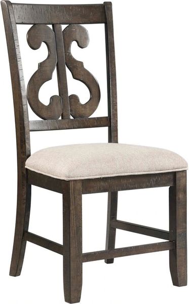 Elements International Stone Charcoal Wooden Swirl Back Dining Side ...