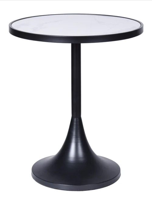 StyleCraft Matte Black Table with White Faux Marble Top Accent ...