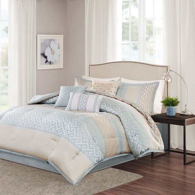 Olliix by Madison Park 7 Piece Aqua King Bennett Comforter Set | Big ...