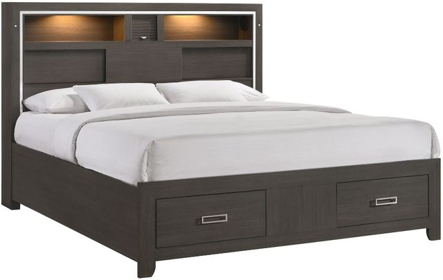 Elements International Sasha Dark Gray King Storage Bed | Hoelscher's ...