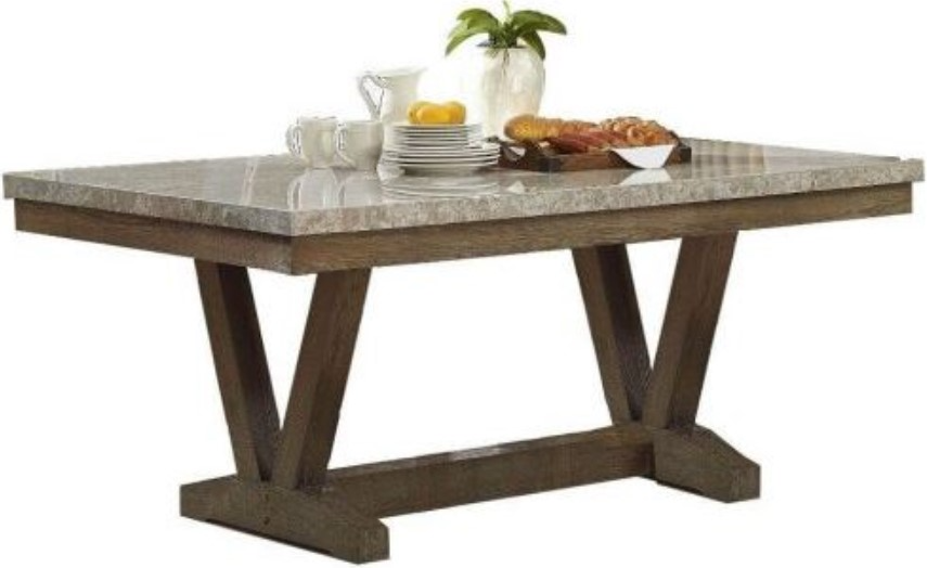 Crown Mark Vesper Brown Dining Table with Marble Top Weathers