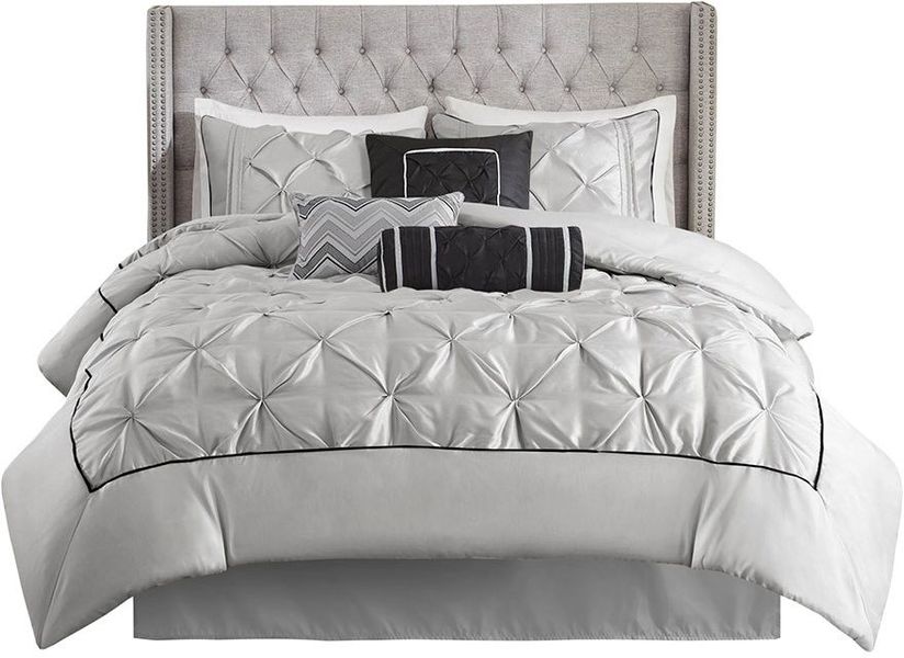 Olliix by Madison Park Laurel 7 Piece Grey Queen Tufted Comforter Set ...