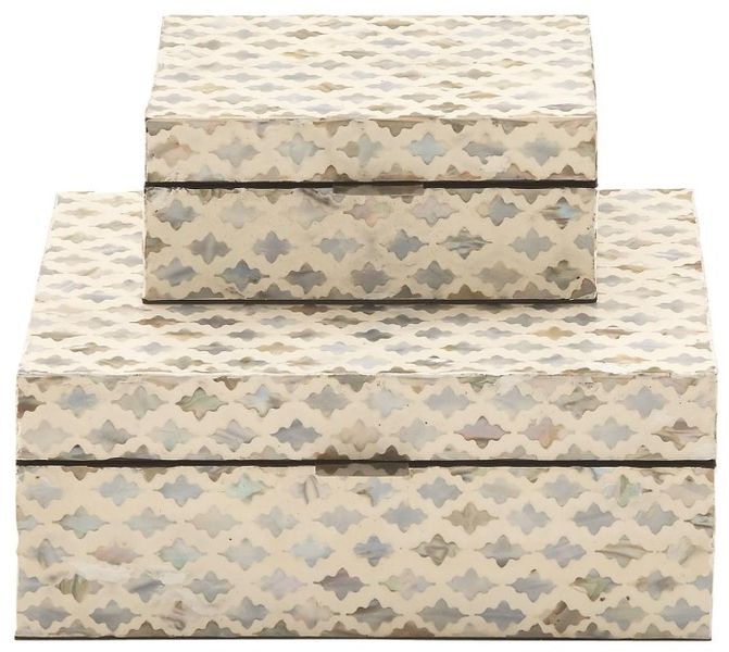 Deco Marche 2-Piece Cream Geometric Handmade Storage Box with Hinged ...