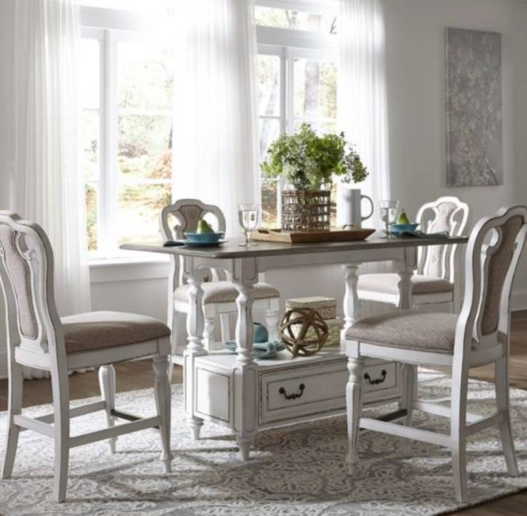 Liberty Furniture Magnolia Manor Antique White Dining Gathering Table with Weathered Brown Top and Storage Store For Homes Furniture Flooring Newton IA