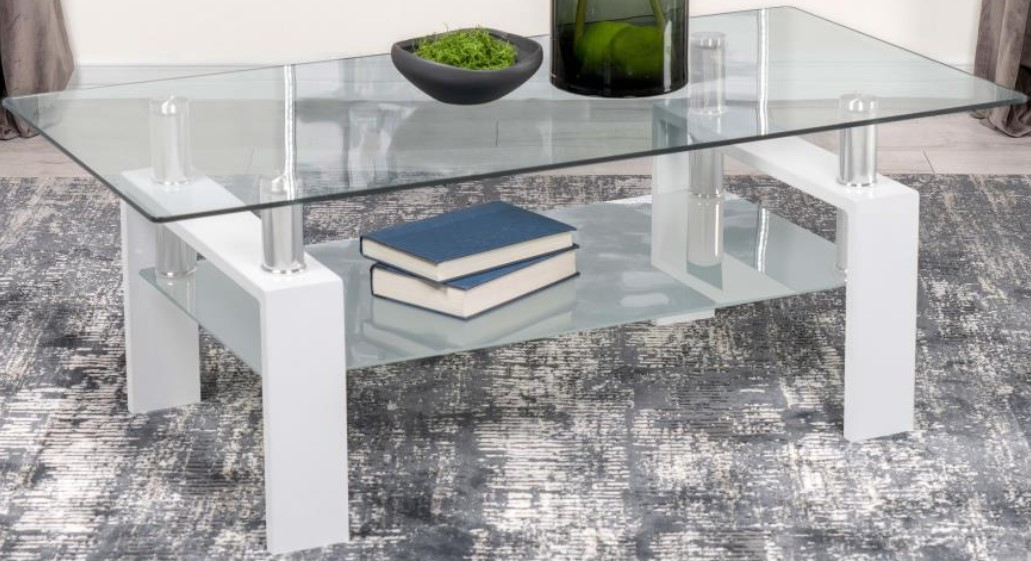 Coaster Dyer Glass Top White Coffee Table Store For Homes Furniture Flooring Newton IA